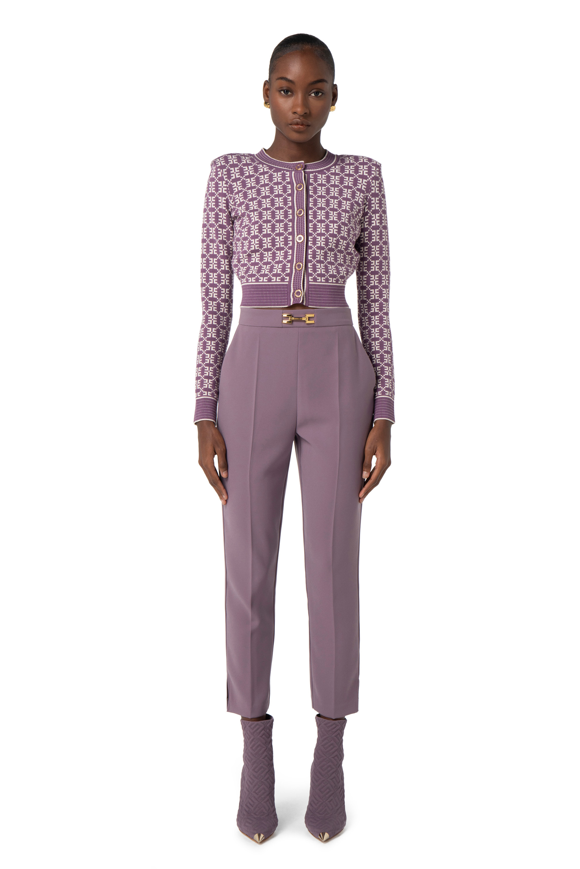 Pantalón recto de crepé con corchete | Elisabetta Franchi® Outlet